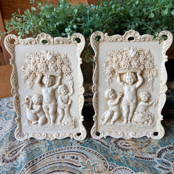 Vintage | Wall Decor | Vintage Syrocostyle Wall Plaques Floral Putti ...